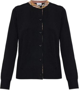 Burberry Cardigan en laine &agrave; bordure check - Femme - Pulls - Noir - Taille: 38 FR
