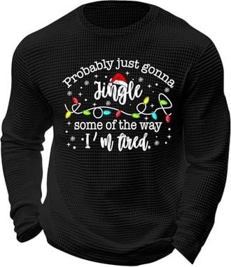 Generic T-shirt de Noël pour homme, col rond gaufré Ugly 2025 Christmas Im Tired imprimé graphique fantaisie drôle festival hiver vacances fêtes décontractées