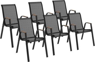 IDMarket Lot de 6 chaises de jardin NOUMEA m&eacute;tal et textil&egrave;ne empilables noir et bois