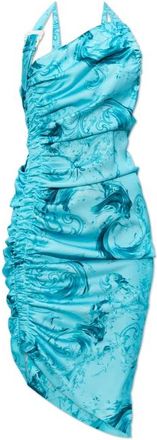 Versace Jeans Couture Femme, Robes, Bleu, Taille: 38 FR Robe Midi Imprim&eacute;e Drap&eacute;e Une &Eacute;paule