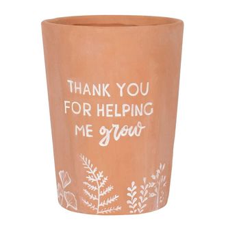 Jones Home & Gift Charming Brown Blumentopf mit Aufschrift Thank You for Helping Me Grow, Terrakotta, 16,5 x 12,5 cm, Elegantes Design, langlebige Gartendekoration, per