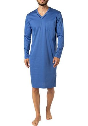 Novila Herren Nachthemd blau Jersey-Baumwolle unifarben