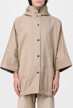 Brunello Cucinelli Parka courte en m&eacute;lange de lin et coton avec capuche et &eacute;paules tombantes