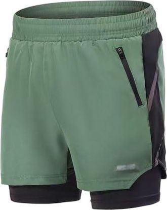 Generic JJDFW Short de course 2 en 1 pour homme V&ecirc;tements de sport Printemps Pantalon de sport Fitness Yoga Exercice Jogging Respirant Short de v&eacute;lo, Vert, XL