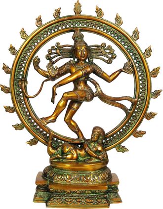 Exotic India Lord Shiva als Nataraja (in Golden und Gr&uuml;n Hues) - Messing Statue