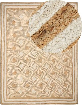 Beliani Beliani - Teppich Beige Jute Rechteckig 300 x 400 cm Geometrisches Muster Handgemacht Boho Modern Kurzhaar Fußbodenheizung Geeignet Wohnzimmer