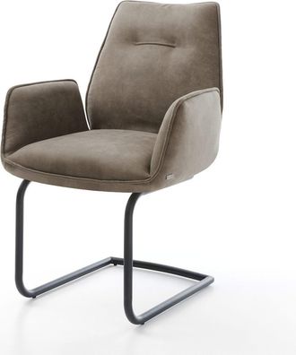 DELIFE Freischwinger Zoa-Flex Mikrofaser Taupe Vintage Freischwinger rund Schwarz Taschenfederkern, Esszimmerstühle