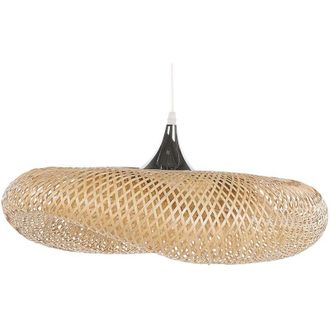 Beliani H&auml;ngeleuchte Hellbraun 118 x 64 cm aus Bambusholz und Metall geschwungene Form f&uuml;r Wohnzimmer Esszimmer Modernes Design