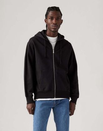 Levi's Authentic Black Agate - St&uuml;ckgef&auml;rbtes Sweatshirt in Schwarz mit durchgehendem Rei&szlig;verschluss