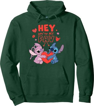 Disney Stitch & Angel Hey Youre My Fav Love Valentines Day Pullover Hoodie
