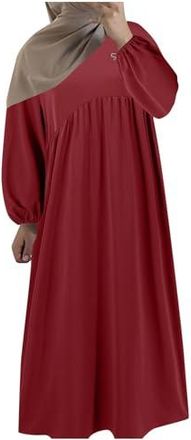 Generic Robe amincissante pour femme - Style musulman - Col rond - Manches longues - Robe ample &agrave; la mode et &eacute;l&eacute;gante, bordeaux, XXL