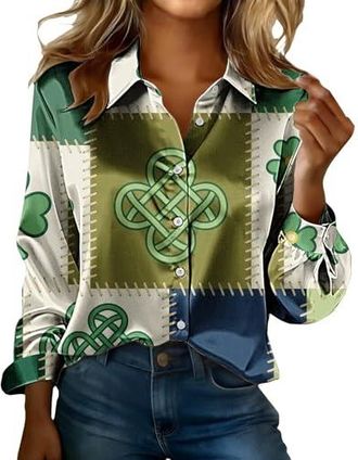 Generic Chemisiers en satin pour femme - Chemise boutonn&eacute;e &agrave; manches longues en satin de soie comme de la soie - Haut l&eacute;ger &agrave; col en V - Chemise d&eacute;contract&eacute;e 