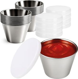 Com-Four 16x Petits r&eacute;cipients &Oslash; 6 cm avec couvercles - Mini coupelles pour sauces, trempettes et snacks - Contenants &agrave; &eacute;pices (16 pi&egrave;ces - couleur argent avec