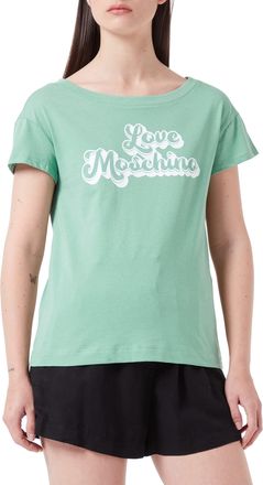 Love Moschino Damen Short Sleeves Boxy Fit Incotton Jersey T-Shirt, Green White, 46 EU