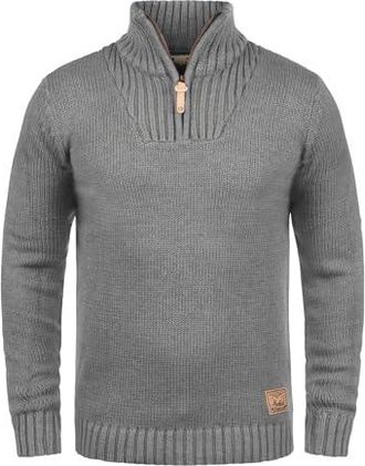 Solid SDPetro Homme Pull en Maille Troyer Pull à Grosses Mailles avec col Troyer Poignets côtelés Détails du Label Mélange de Coton Regular Fit, Taille:2XL,