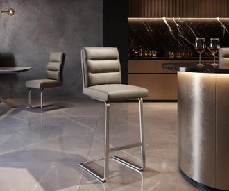 DELIFE Barstuhl Pela-Flex Echt-Leder Schlamm Freischwinger flach Edelstahl Taschenfederkern, Barstühle