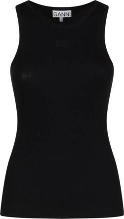 Ganni Femme, Tops, Noir, Taille: 38 FR D&eacute;bardeur c&ocirc;tel&eacute; en coton doux