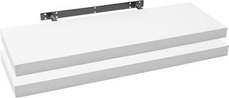 Woltu 2X Wandregal Wandboard Bücherregal Regale für Deko Wandablagen aus MDF Holz, 2er Set Hängeregal Weiss, 90x23x3,8cm RG9370ws-2
