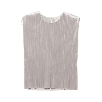 Forte_Forte Pliss&eacute;-Effekt Metallic Top - - Tops - Damen - Grau - S