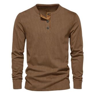 Generic T-shirt de loisirs en velours c&ocirc;tel&eacute; pour homme avec coupe ajust&eacute;e et manches longues de couleur unie, d&eacute;contract&eacute;, coupe ajust&eacute;e, marron fonc&eacute;, 3XL