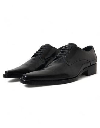 Dolce & Gabbana Womens Black Leather Lace Up Formal Flats Shoes