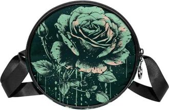 Generic Sac &agrave; bandouli&egrave;re Circle pour femme, petit sac &agrave; bandouli&egrave;re vert et noir, avec fermeture &eacute;clair, bretelles r&eacute;glables, sac &agrave; main rond d&eacute;contract&eacute; pou