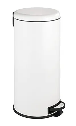 WENKO Poubelle &agrave; p&eacute;dale Leman, Fermeture syst&egrave;me Easy Close, Poubelle 30L, Acier INOX, Blanc Mat, 30,5 x 64 x 37,5 cm