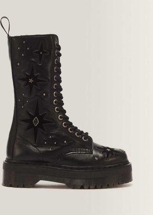 Dr. Martens 1B99 Wmg 14-&Ouml;sen Leder & Samt Schn&uuml;rstiefel in Schwarz, Gr&ouml;&szlig;e: 36