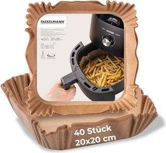 Fackelmann Fackelmann Backpapier f&uuml;r Hei&szlig;luftfritteuse - 20 x 20 cm eckig, 40-teilig, &ouml;l- und wasserfest, beschichtet - hitzebest&auml;ndig bis 220C, mikrowellen- und