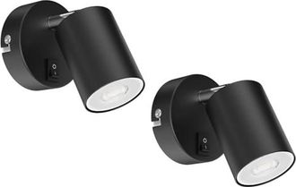 LEDs Com 2 pièces Spot mural WAIKA, à une flamme, avec interrupteur, GU10, noir mat, incl. lampe LED GU10 468lm, blanc chaud