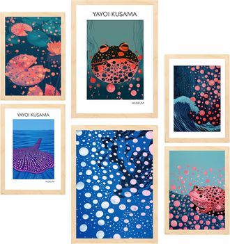 Nacnic 6er-Set Kusama-Fisch Gerahmtes Poster mit Design-Illustrationen zur Dekoration der W&auml;nde Ihres Zuhause Zimmer B&uuml;ro Laden Malerei im A3 & A4 Leichter H