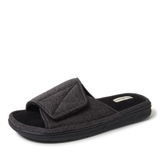 Dearfoams Herren Indoor/Outdoor Verstellbare Maschine Waschbar Memory Foam Terry Slide Slipper, Schwarz (melierter Strick)