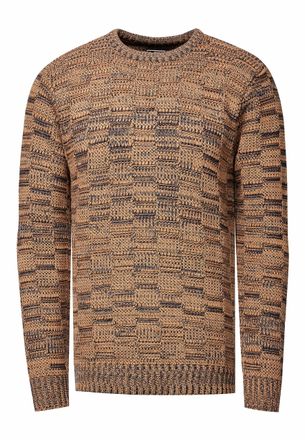 Rusty Neal Herren Pullover Schwerer Grobstrickpullover mit Rundhals-Ausschnitt im Streetwear Kontrast Block-Design S - 3XL 438, Farbe:Camel, Gr&ouml;&szlig;e S-3XL:XXL