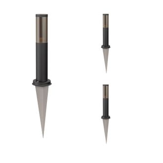 LEDs Com 3 St&uuml;ck Pollerleuchte PORU schwarz mit Erdspie&szlig; f&uuml;r au&szlig;en, Rauchoptik, E27 Fassung