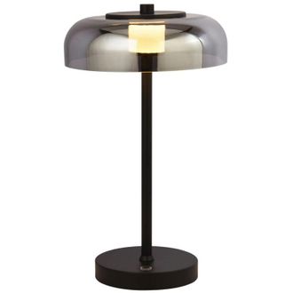 Licht-Erlebnisse Lampe de table LED variateur tactile m&eacute;tal verre fum&eacute; D : 23 cm rond 39 cm noir gris fum&eacute;e