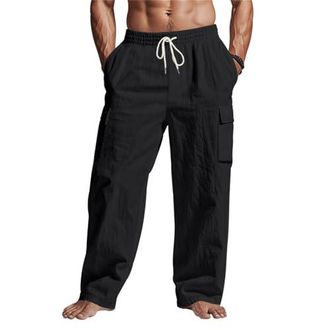 Generic Pantalon de sport en lin pour homme - Pantalon de jogging avec poches multiples - Pantalon en lin avec taille &eacute;lastique - Pantalon de surv&ecirc;tement - Pa