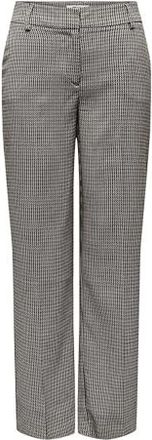 Only Onllettie MW STR Pantalon, Noir/Carreaux : Pierre Pumice + Cloud Dancer, 40W x 32L Femme