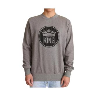 Dolce & Gabbana Crown King Baumwoll-Pullover - - Sweatshirts & Hoodies - Herren - Grau - S