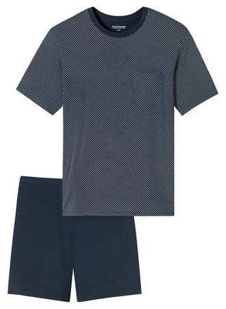 Schiesser Herren Pyjama blau Reine Baumwolle Gemustert