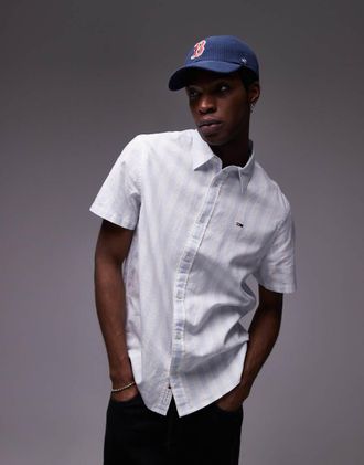 Tommy Jeans Chemise en lin à rayures - Bleu clair et blanc