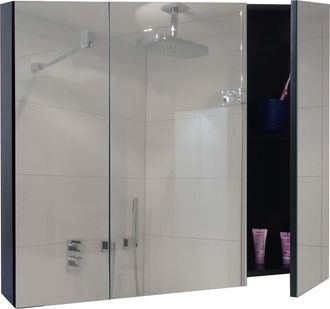 Mendler Spiegelschrank HWC-B19b, Badschrank Hängeschrank, 6 Regalböden Hochglanz FSC-Zertifiziert 70x80x16cm - schwarz