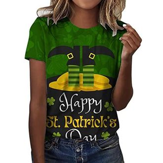 Generic Chemise de la Saint-Patrick pour femme &agrave; manches 3/4 - Haut vert tr&egrave;fle - Haut d&eacute;contract&eacute; et ample pour femme - V&ecirc;tements irlandais - Pull slim fit -
