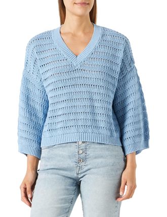 Benetton Damen Trikot V-Ausschnitt M/L 1093E4015 Pullover, Hellblau 800, Large