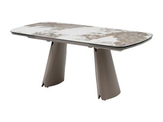 Vente-Unique Esstisch ausziehbar 6-10 Personen - Keramik, Sicherheitsglas & Metall Bronze - Marmoroptik Wei&szlig; & Grau - FARUDI de Maison C&eacute;phy