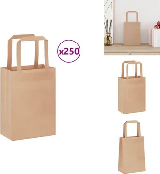 vidaXL Papiertragetaschen 250 Stk. mit Henkeln Braun 15x8x21 cm - Papiertragetasche - Papiertragetaschen - Papiert&uuml;te - Kraftpapiert&uuml;te