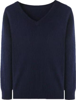 Generic Pull en cachemire pour homme - Col en V - Pull tricoté solide à manches longues - Pull chaud classique, bleu marine, XL
