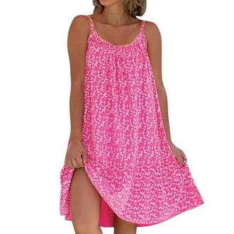 Generic Robe d&eacute;t&eacute; pour femme - Robe d&eacute;t&eacute; d&eacute;contract&eacute;e &agrave; motif floral - Sans manches - Col en V - Robe boh&egrave;me pour les vacances, les f&ecirc;tes, le quotidien, Rose,