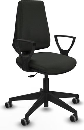 Piqueras y Crespo Elche gepolsterter Stuhl, schwarz, mit festen Armlehnen, ausgestattet mit Permanentkontakt und Schneideschaum, 65 mm Rollen, Parkett, Schwarz