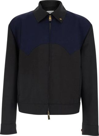 Versace Homme, Vestes, Multicolore, Taille: M Look 20 Giubbotto Zippato in Lana Spallone a Contrasto