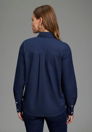 Laura Scott Klassische Bluse Basic-Stil, aus Baumwolle, uni mit kleiner Stickerei auf der Brust